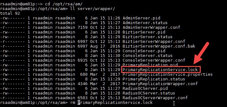 RSA Authentication Manager 8.x primary replication service is shutdown and fails to start ...