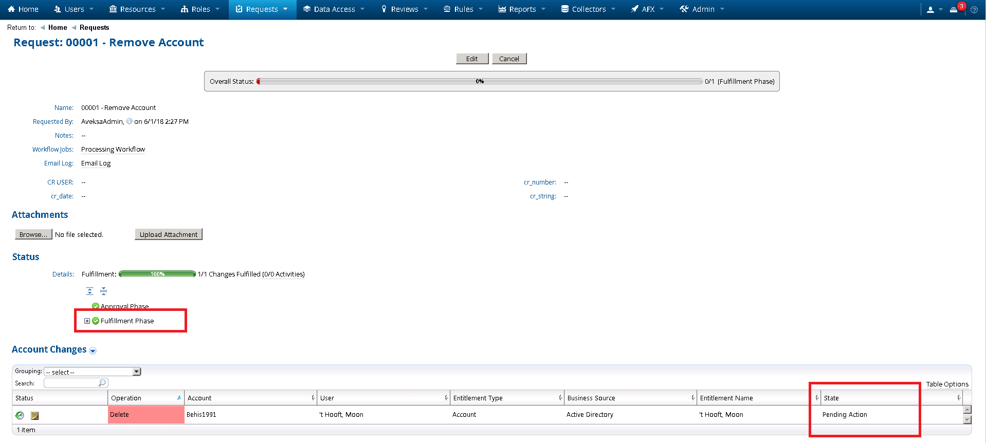 RSA Identity Governance & Lifecycle change request of type Delete ...