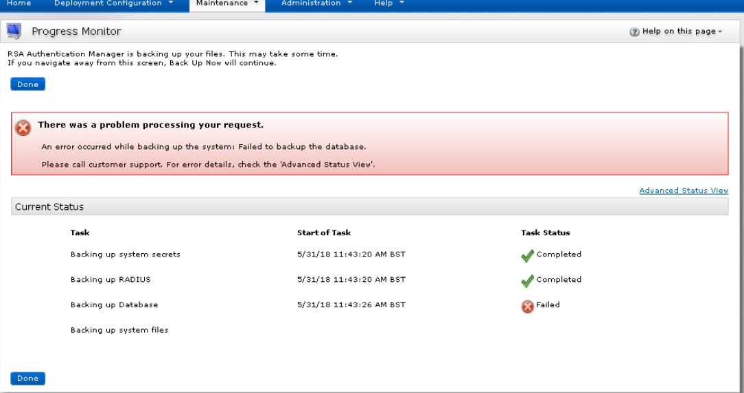 RSA Authentication Manager 8.x database backup fails | RSA Community