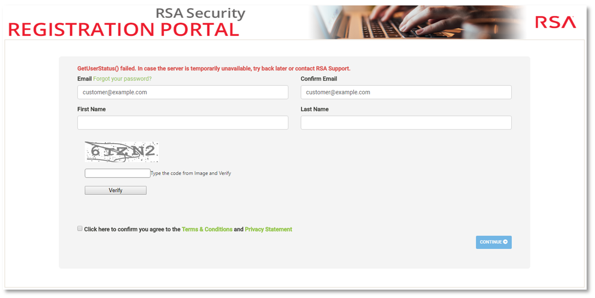 Error message "GetUserStatus() failed" when attempting to register for ...