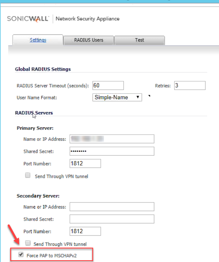 Unable to authenticate to RADIUS server from SonicWALL RADIUS client in ...
