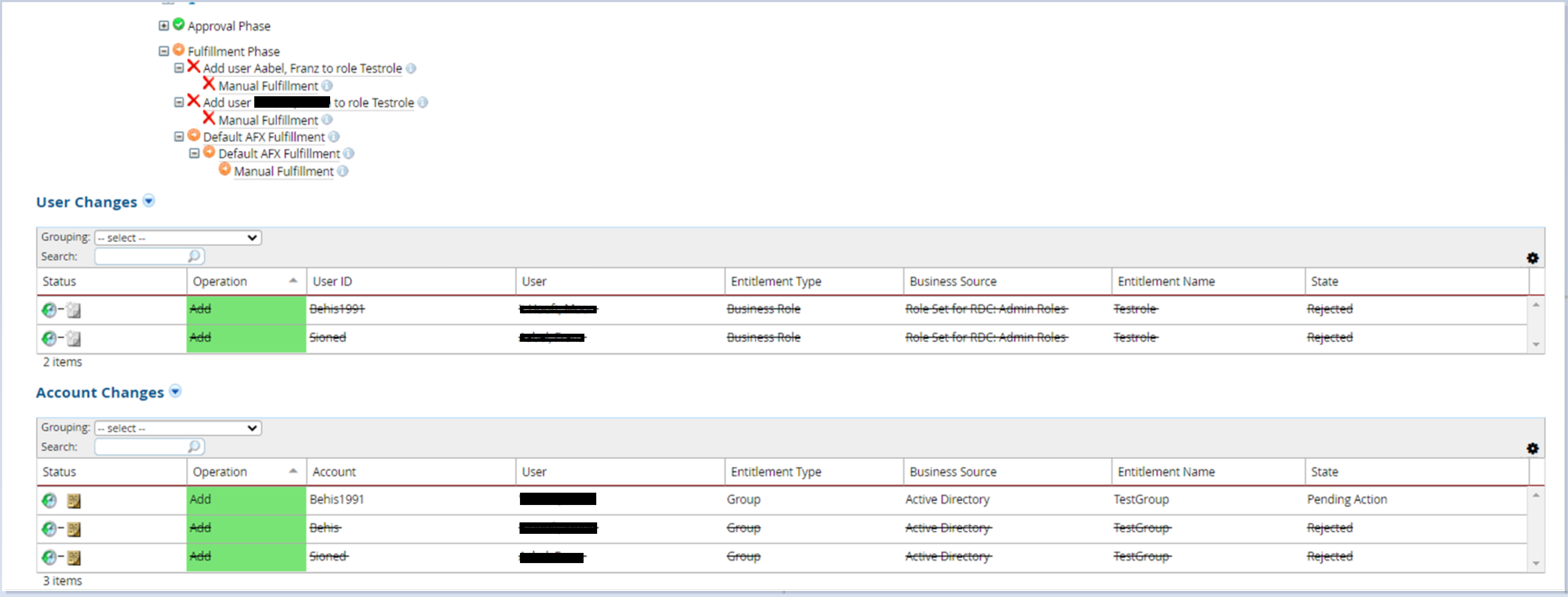 Change request move to fulfillment, although it is rejected by an approver in RSA Identity ...