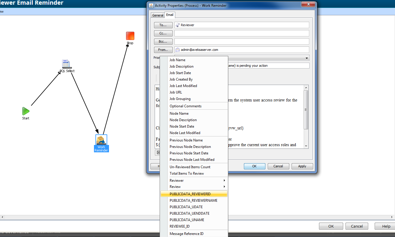 Workflow variables created in SQL Select Node are not visible in the following node for Review ...
