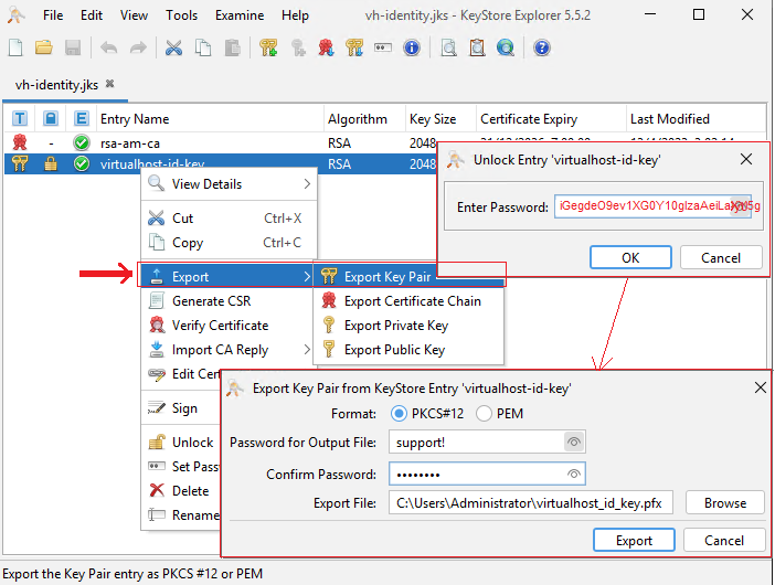 Export a custom certificate with the private key from an RSA ...